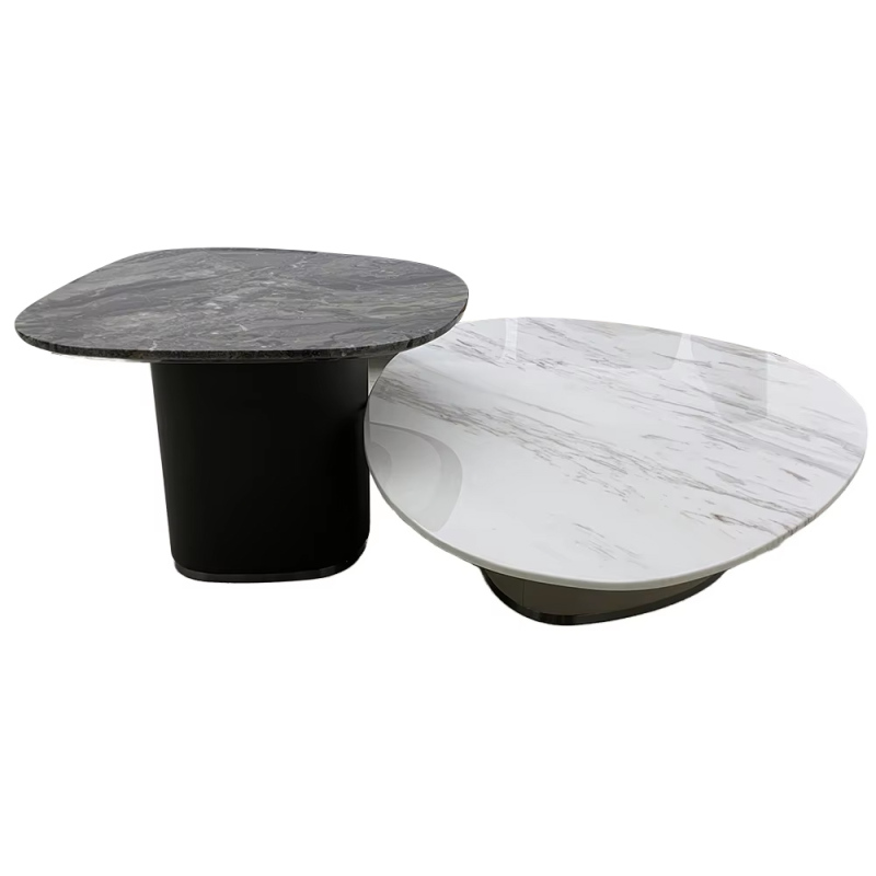 Modern Irregular-Shaped Marble Coffee Table Set with Metal Frame