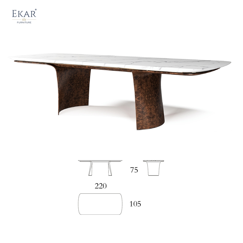 Modern Marble Dining Table with Wooden Base