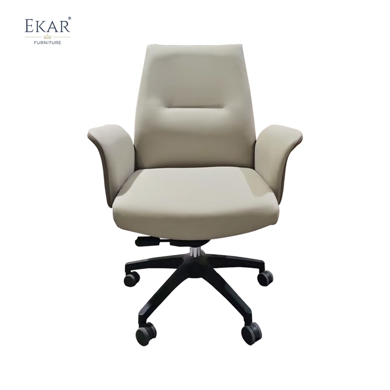 Modern Minimalist Office Chair: Leather Seat with Aluminum Casters ...