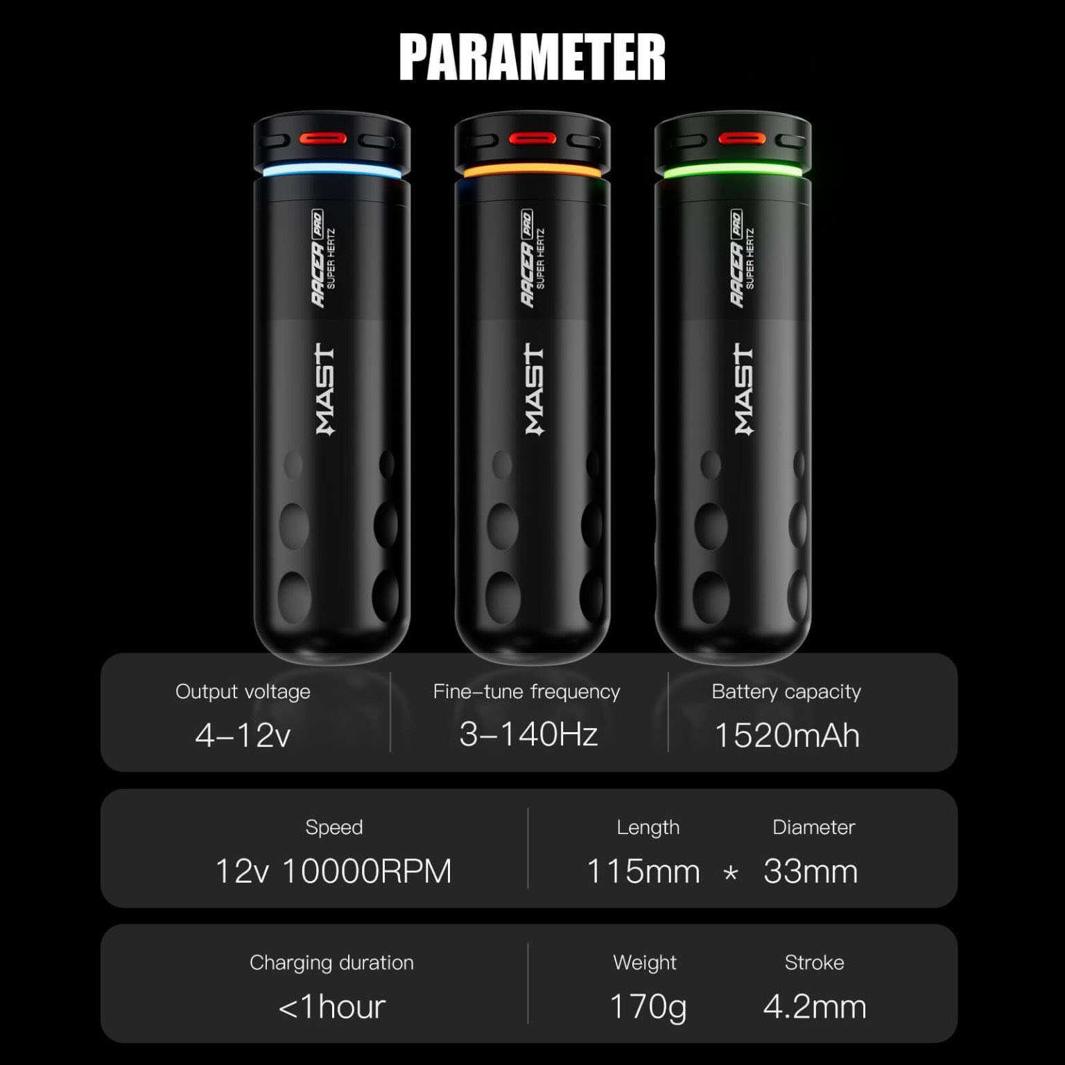 Wireless Tattoo Pen Machine 4.2MM Strokes Length | Mast Racer Pro