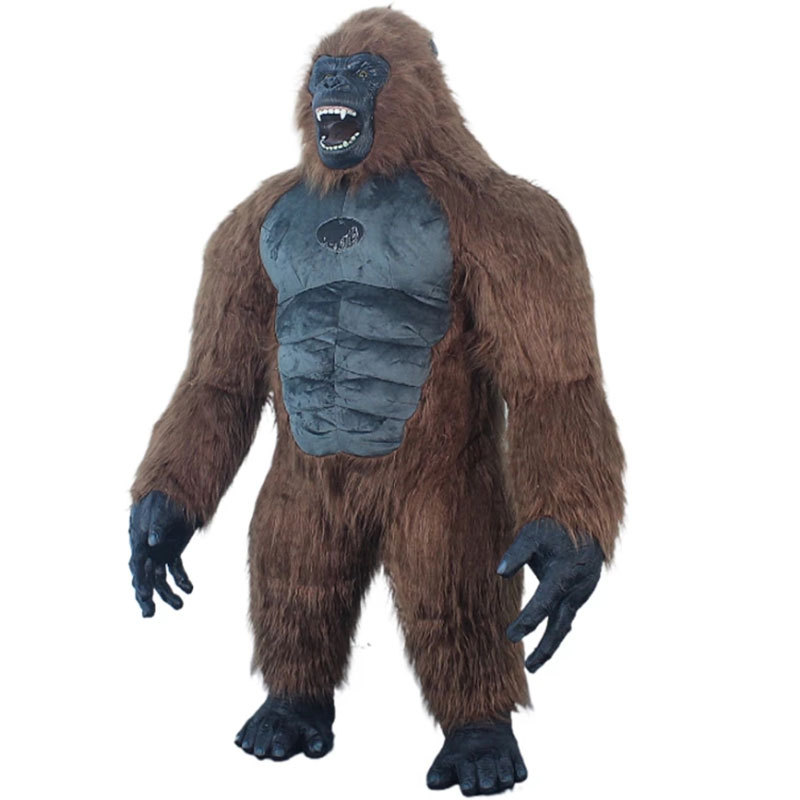 Adult Brown Ape Mascot Costume Full Body Furry Inflatable Suit Gorilla ...