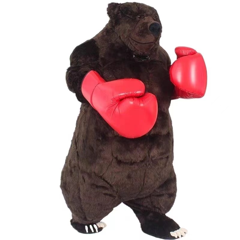 Inflatable Brown Muscle Bear Costume Adult Blow Up Furry Walking Bear ...