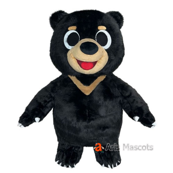 Adult Inflatable Furry Black Bear Mascot Costume for Entertainments ...