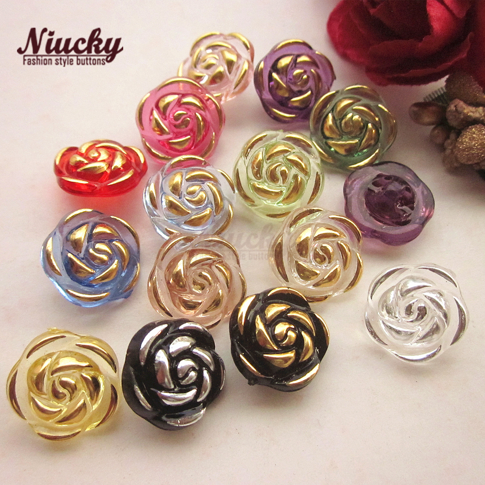 1/2“ Gold edge Colorful Rose Acrylic Buttons for Sewing Diy Craft ...
