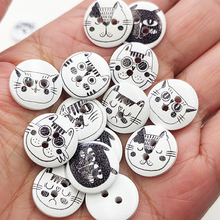 Buy Cute Cat Face Wood Buttons for Crafts | 15mm Pear Wood Buttons ...