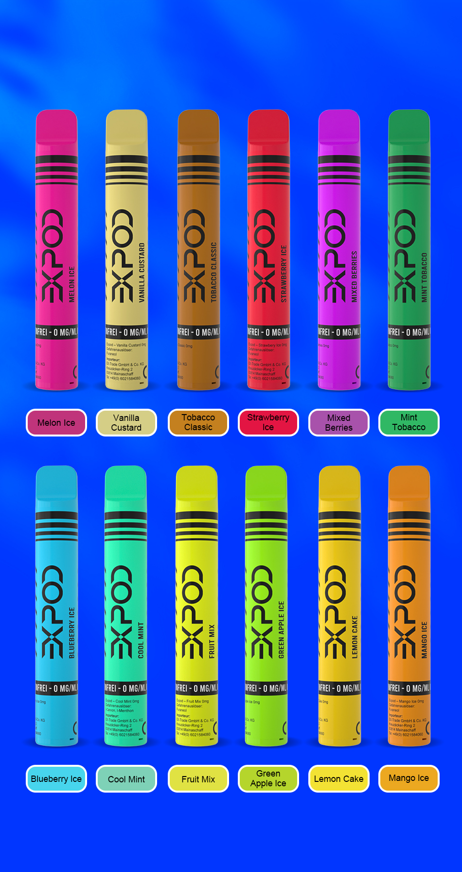 EXVAPE EXPOD 2ml 0mg/ml Strawberry Ice popular flavor factory OEM ODM ...