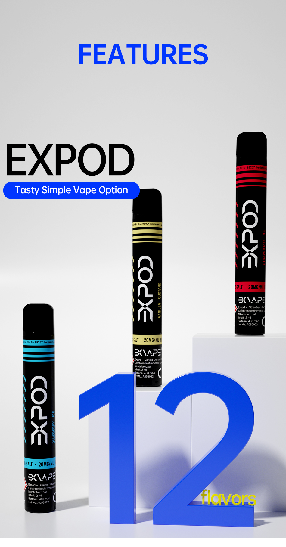 EXVAPE EXPOD 600 Puffs 2mg/ml Disposable Vape Device Electronic ...
