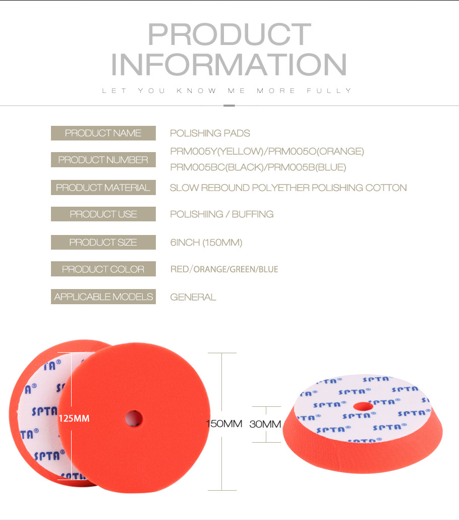 SPTA 1 Pcs 6inch (150mm) Flat Sponge Buff Polishing Pad Buffing Pads ...