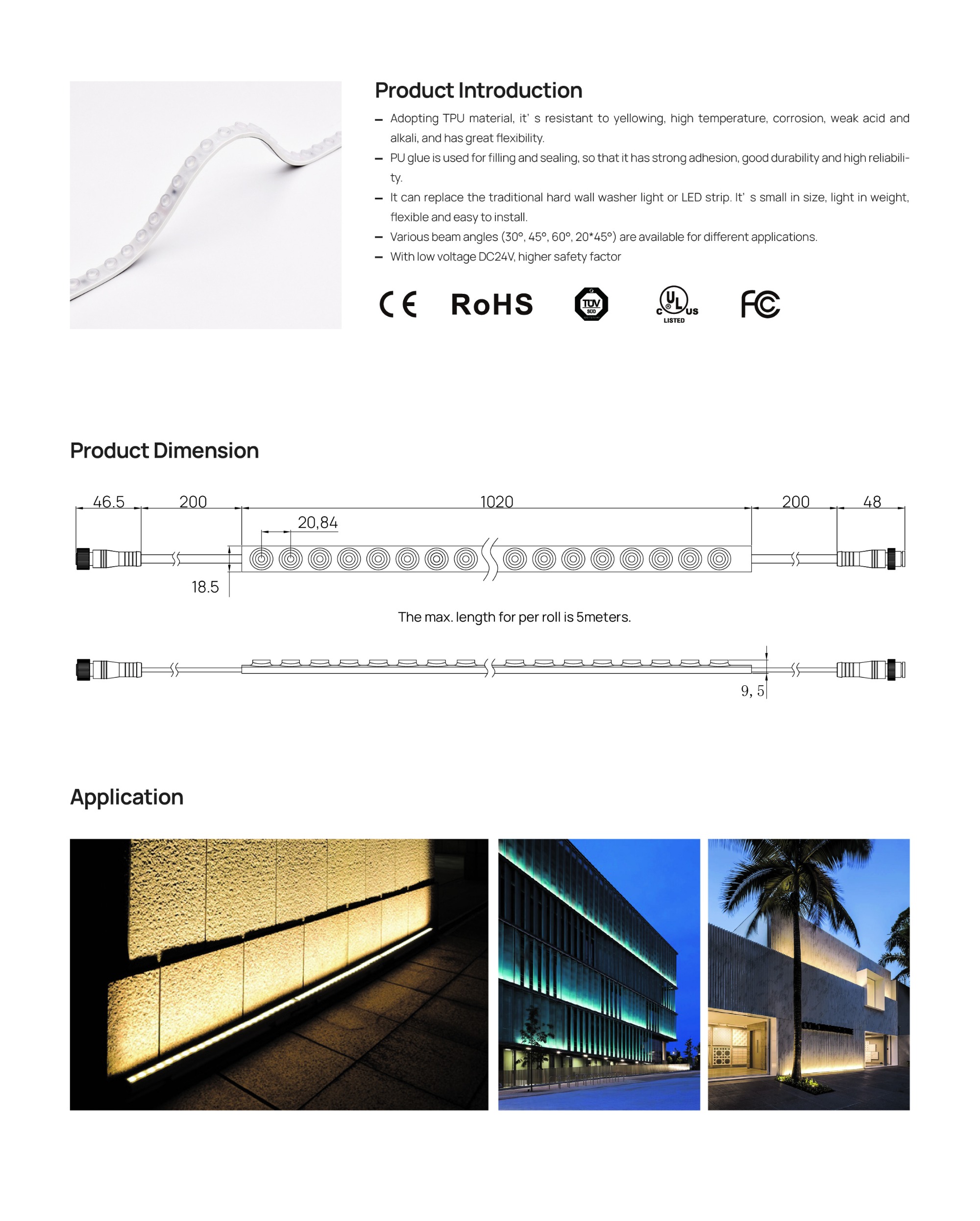 DC24V IP67 Flex LED Wall washer Strip,