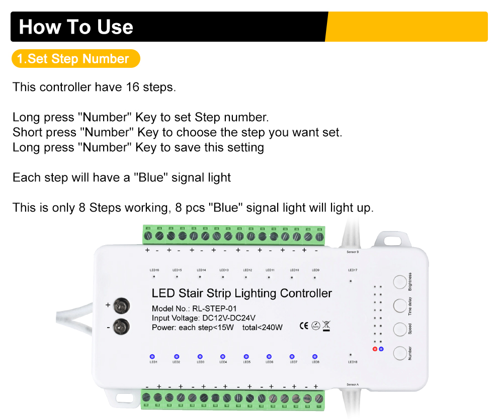 STEP-01 16 Steps LED Stair Strip Lighting Controller,Professional ...