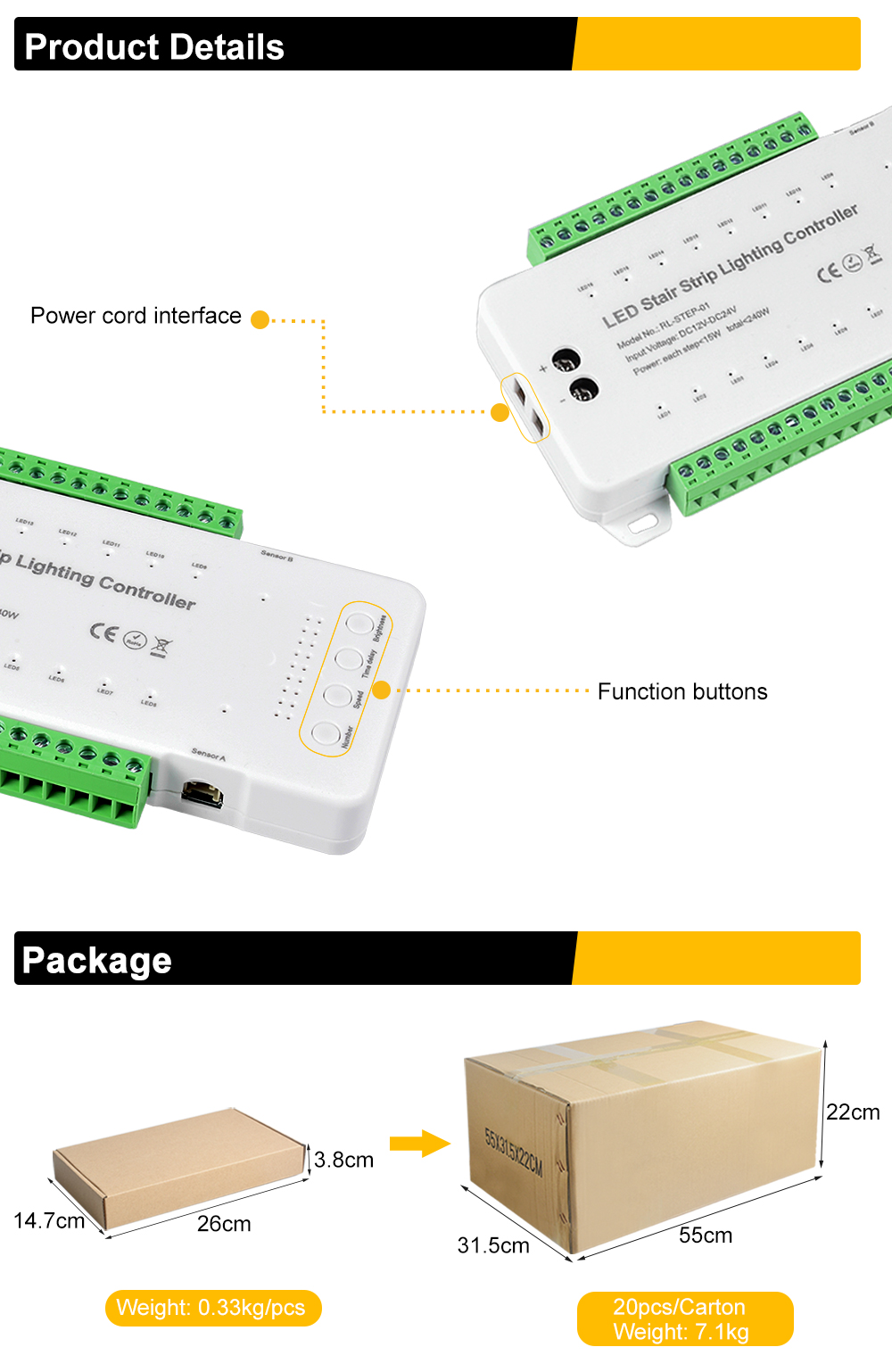 STEP-01 16 Steps LED Stair Strip Lighting Controller,Professional ...