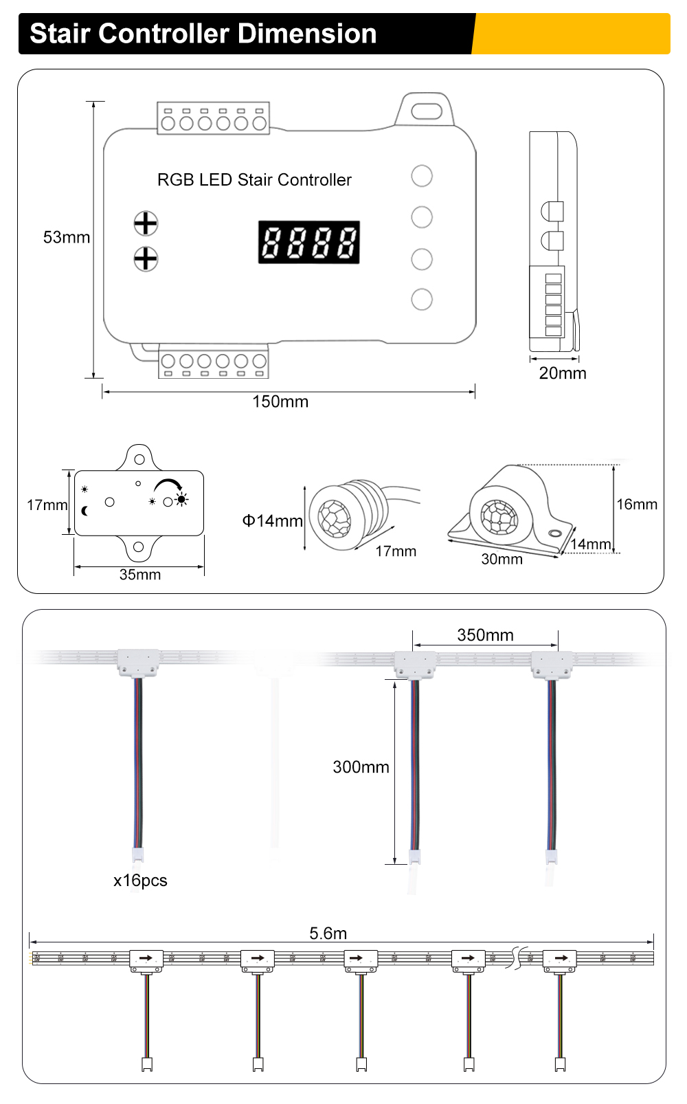 RGB-1 RGB LED Stair Lighting Controller with daylight sensor ...