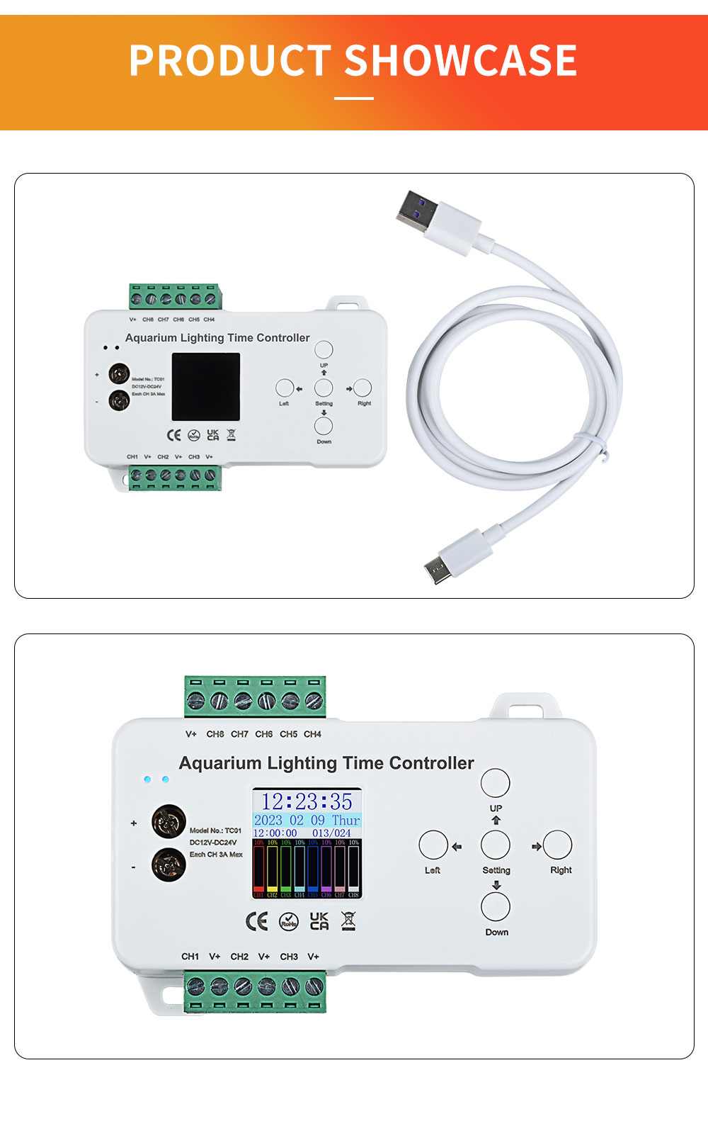 TC01 8 Channel Time Programmable LED Controller,Aquarium LED Lighting