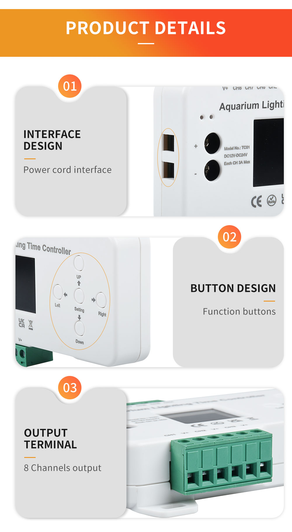 TC01 8 Channel Time Programmable LED Controller,Aquarium LED Lighting