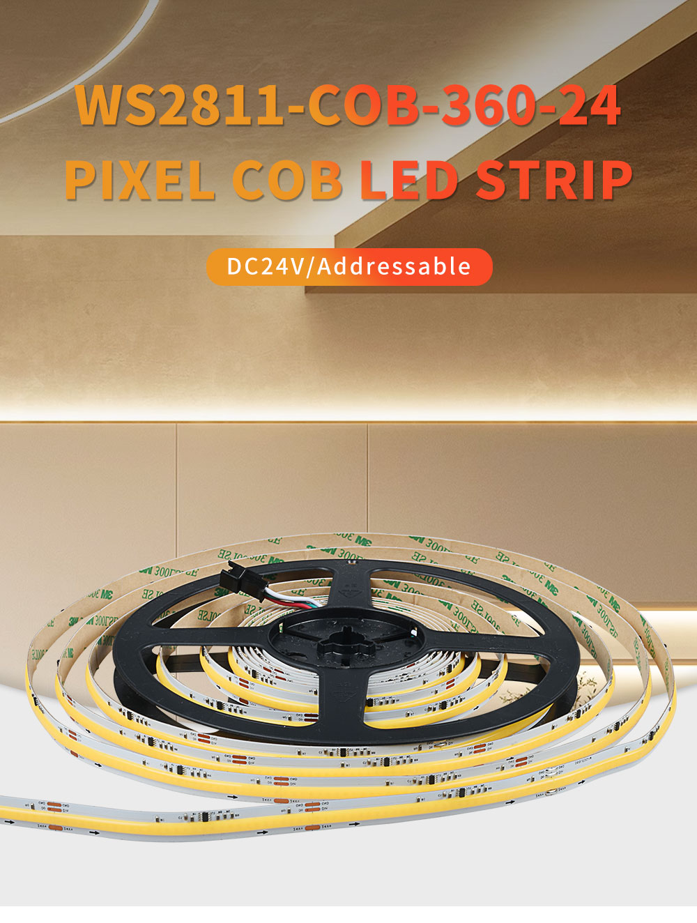 DC24V WS2811 360LEDS/M Pixel COB LED Strip,Pixel COB