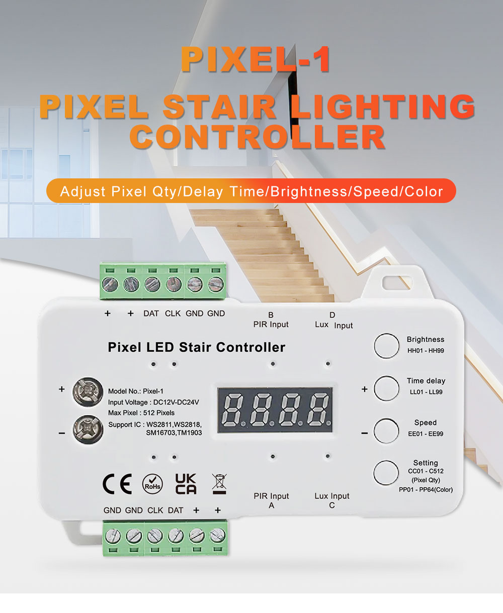 Pixel-1 Pixel LED Stair Lighting Controller with daylight sensor,Basic Series Stair Controller