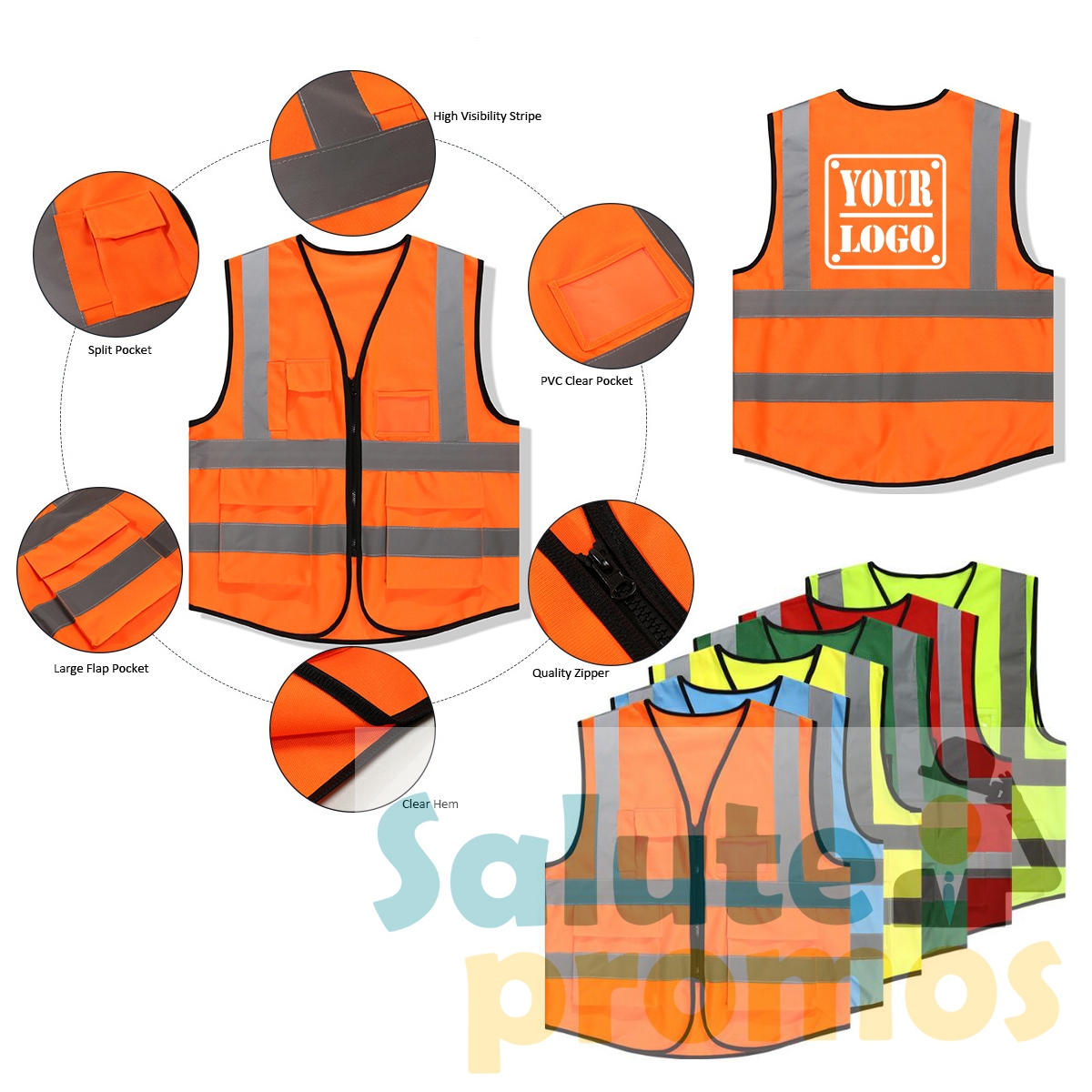 Personalized high visibility reflective safety Vest with multi-Pockets ...