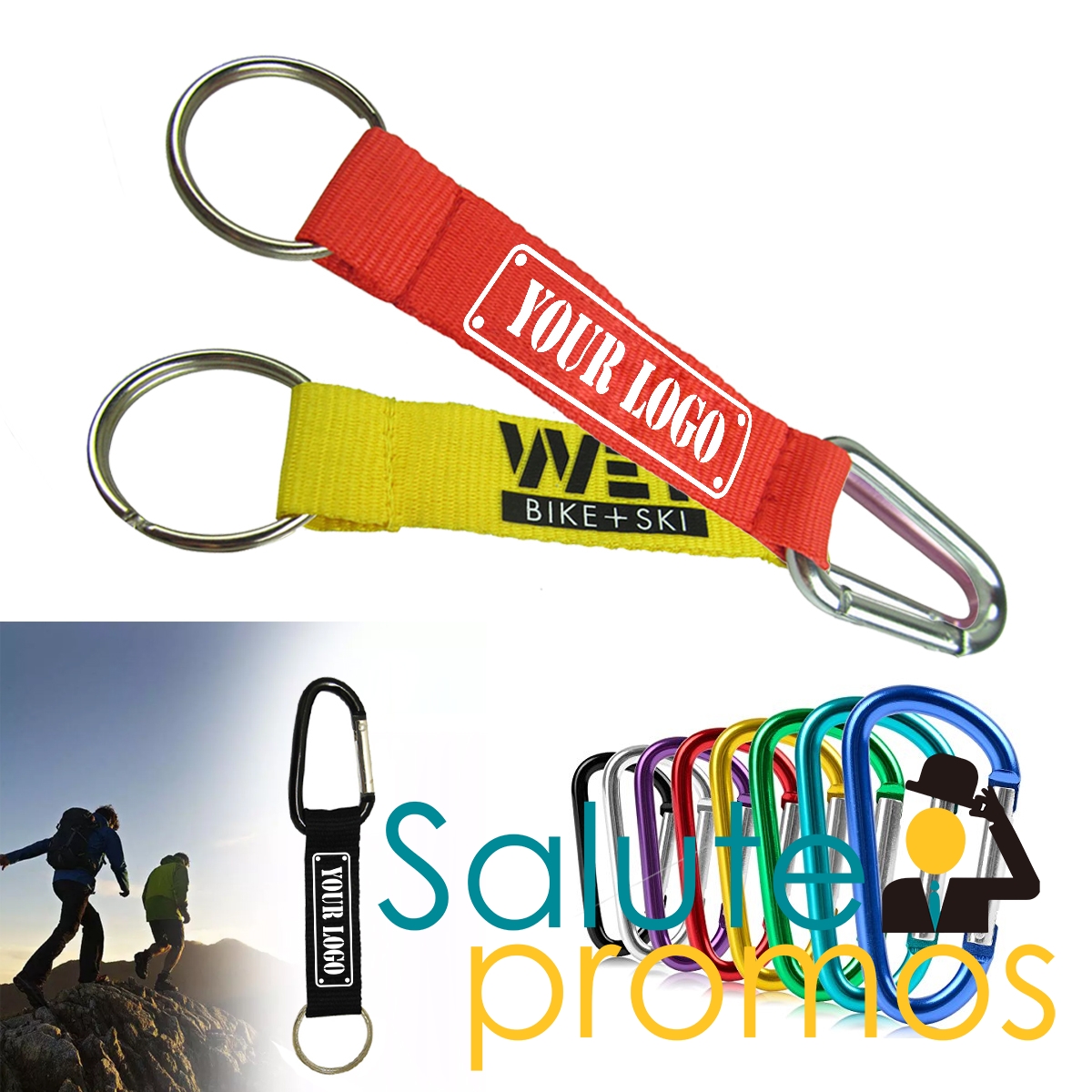 Custom Carabiner with strap and split key ring