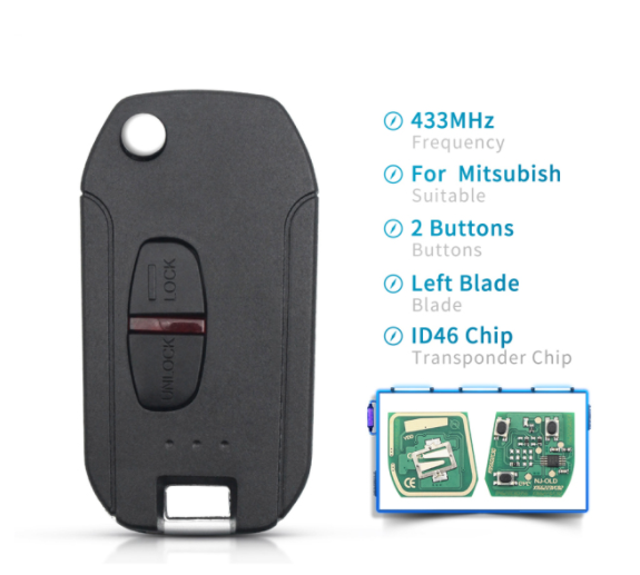 2 Buttons Remote Control key Fob 433Mhz With ID46 Chip for MITSUBISHI ...