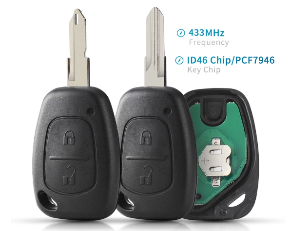 433MHZ 2 Buttons Car Remote Key For Renault CLIO SCENIC KANGOO PCF7946 ...