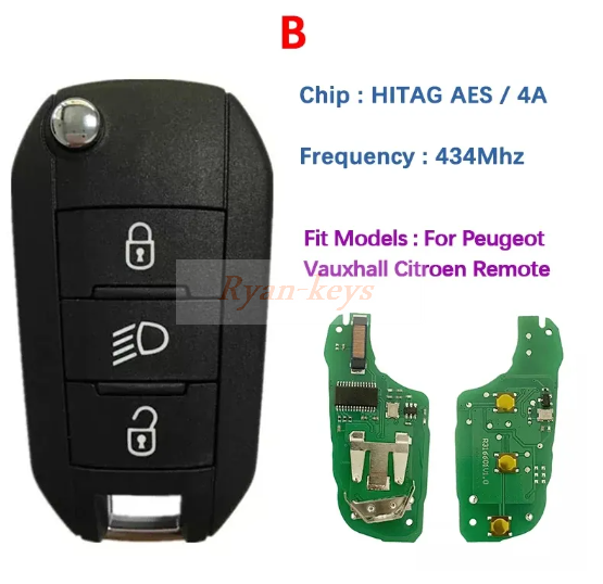 For Peugeot Flip Key 4A Chip 3008 Expert 2017-2022 Citroen 433 MHz ...