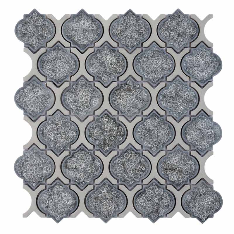 Chic navy blue arabesque tile porcelain mosaic in crackled design for ...