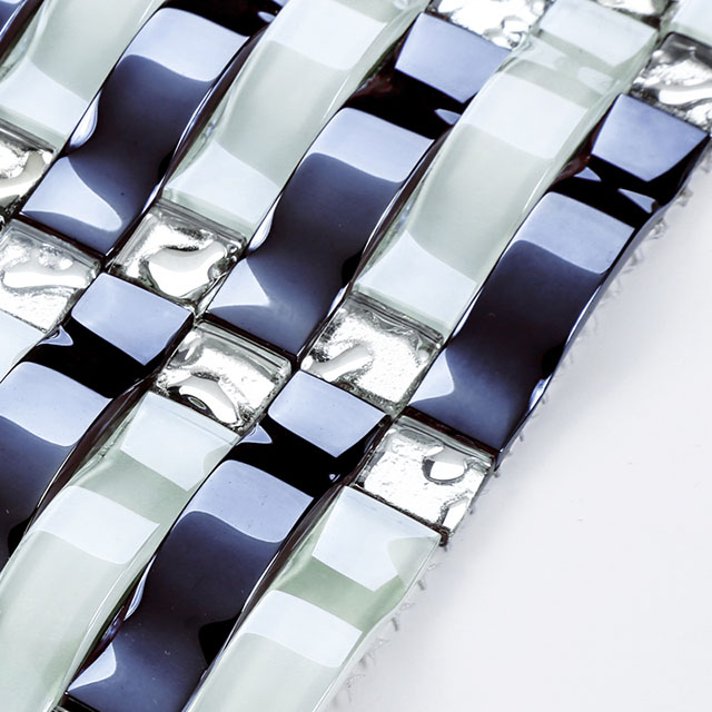 Wave glass backsplash tile white and blue mosaic in arched pattern for wall