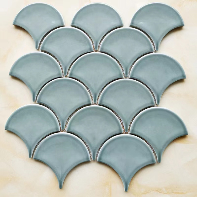 Retro beige fish scale swimming pool tiles porcelain mosaic