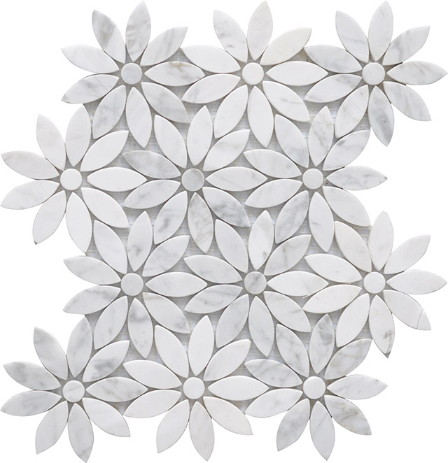 Beige and white flower bathroom floor tile marble mosaic