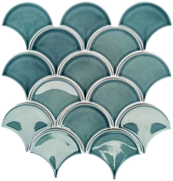 Retro beige fish scale swimming pool tiles porcelain mosaic