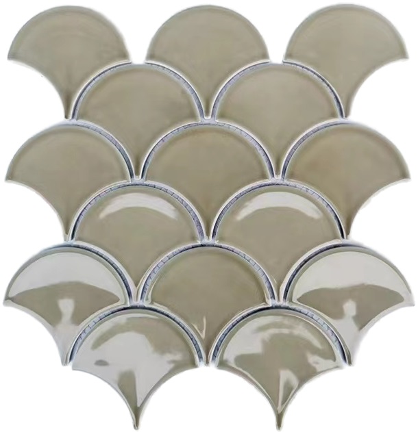 Retro beige fish scale swimming pool tiles porcelain mosaic
