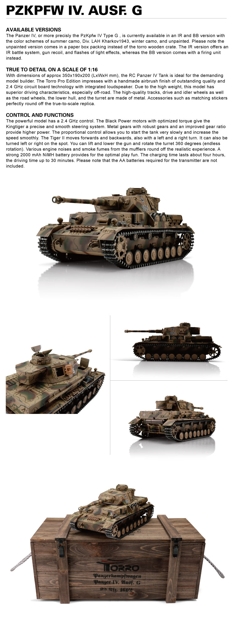 1:16 Torro PzKpfw IV. Ausf. G RC Tank,Torro