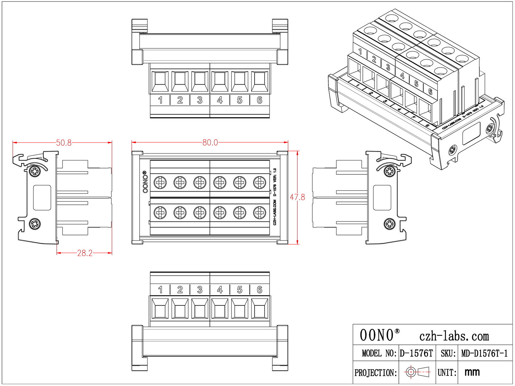 Arduino Mega OONO DIN Rail Terminal Block - 20 Position Distribution ...