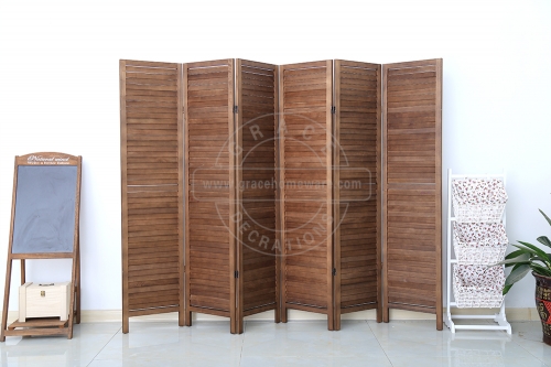 6Panels Rustic Wood Room Divider in Brown