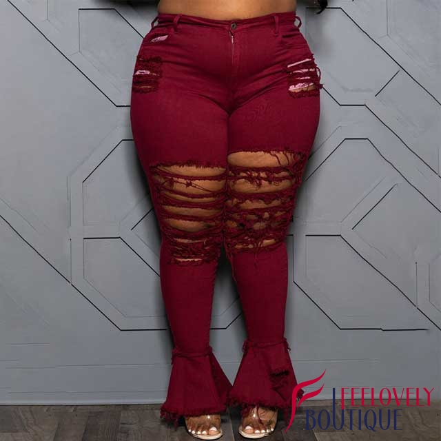 Plus Size Ripped Bell Jeans