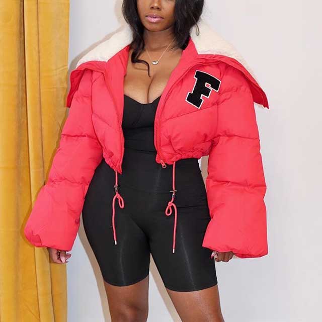 Embroidery Fuzzy Puffer Jacket