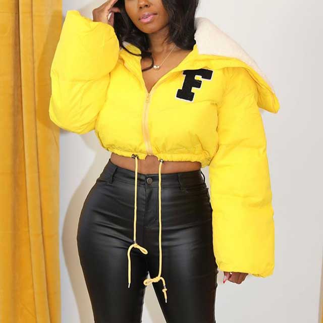 Embroidery Fuzzy Puffer Jacket