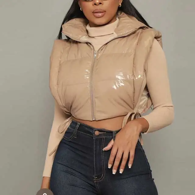 Leather Open Side Puffer Jacket