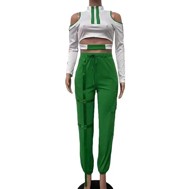 Cold Shoulder Top Cargo Pants Set