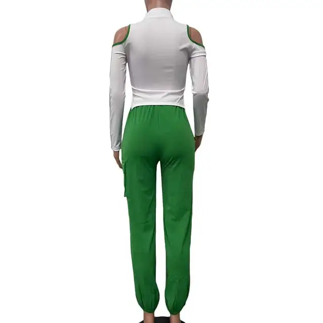 Cold Shoulder Top Cargo Pants Set