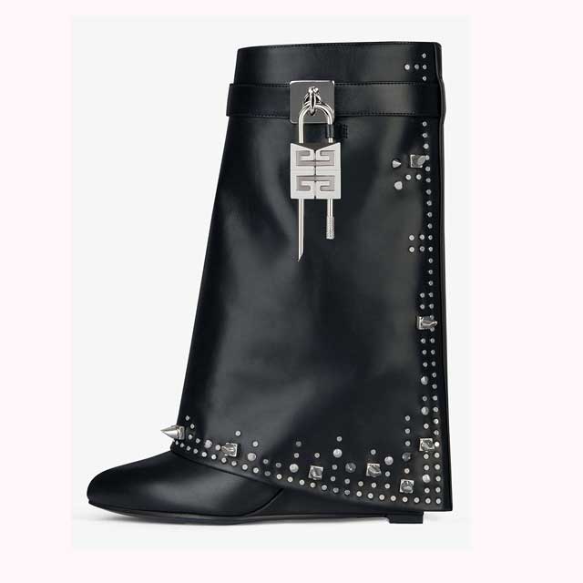 Shark Lock Leather Rivets Boots