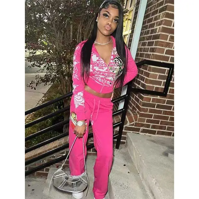 Trendy Printed Two Pieces Hooded Sweatsuit Set
