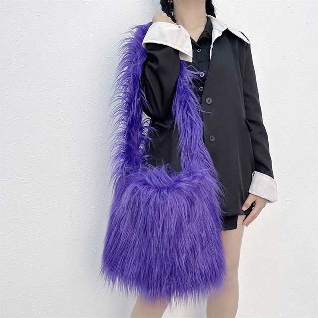 Candy Color Fuzzy Shoulder Bag