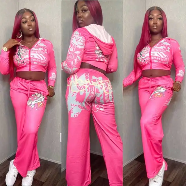 Trendy Printed Two Pieces Hooded Sweatsuit Set