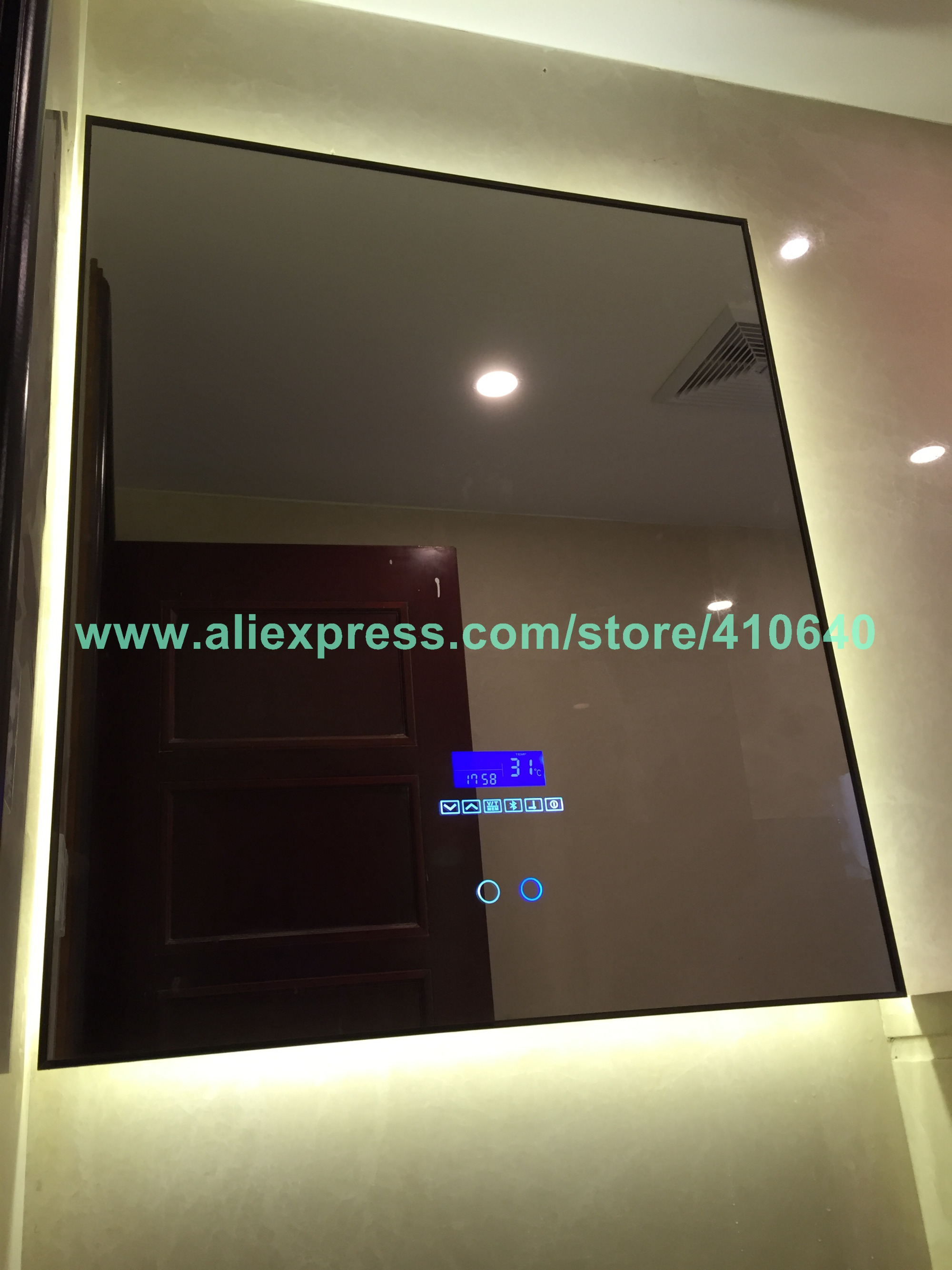LED mirror time temperature display smart mirror radio bluetooth play ...