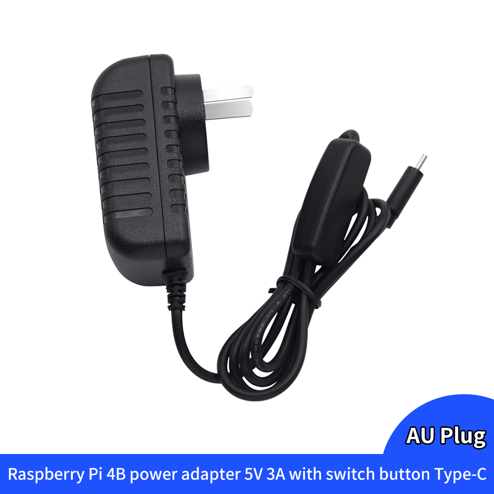 Raspberry Pi 4B Power Adapter 5V 3A With Switch Button USB Type-C ...