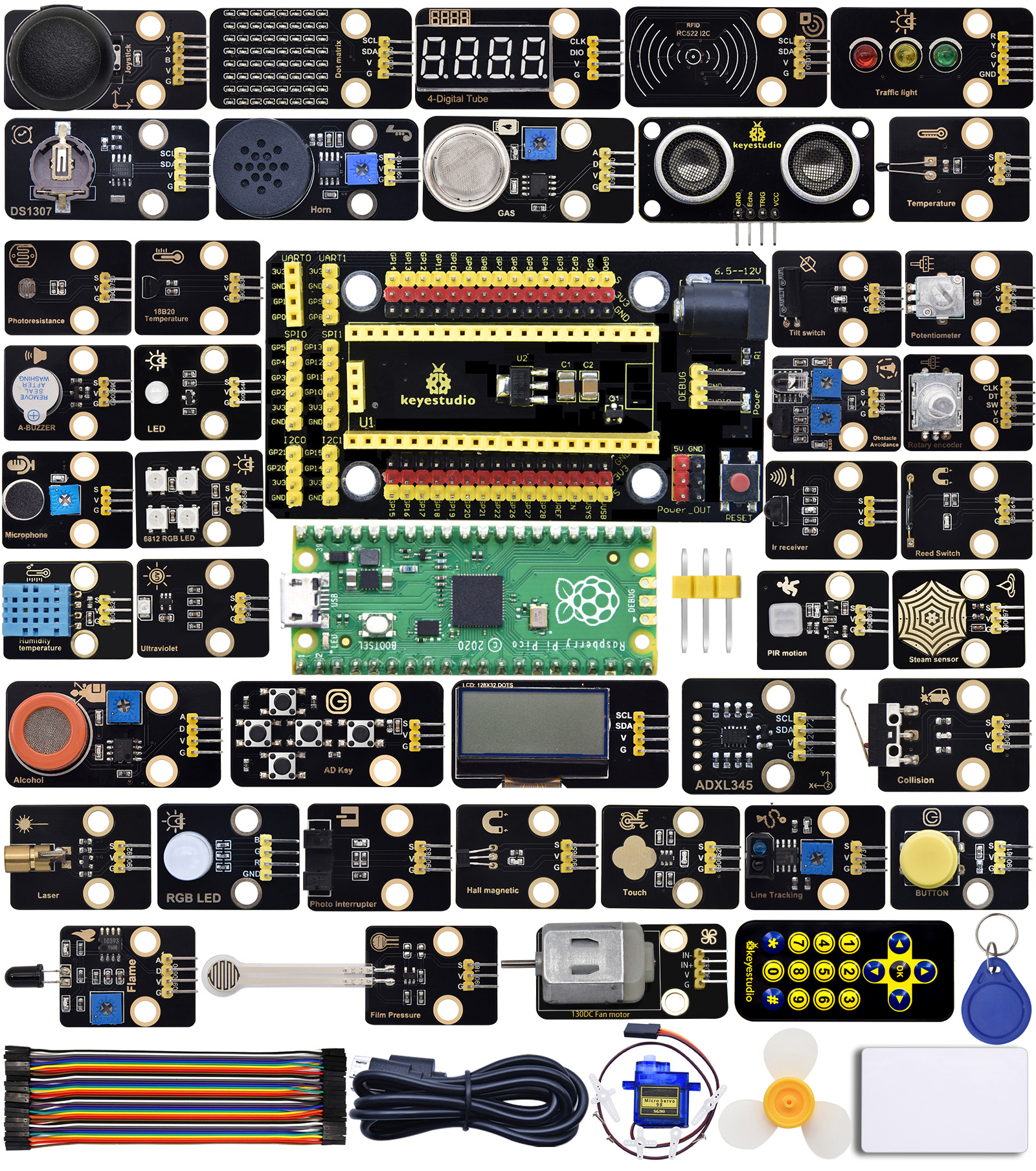 Keyestudio Raspberry Pi Pico 24 in 1 Sensor Starter Kit DIY Kit ...