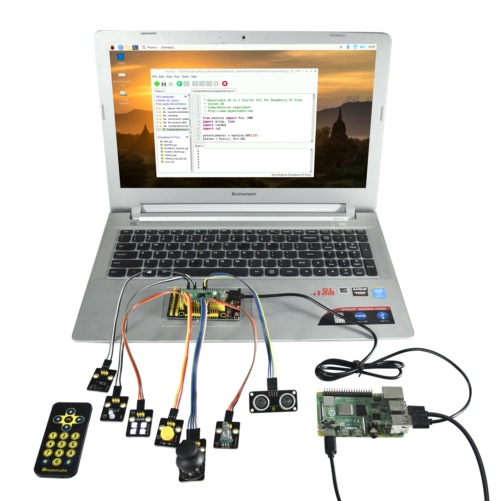 Keyestudio Raspberry Pi Pico 24 in 1 Sensor Starter Kit DIY Kit ...