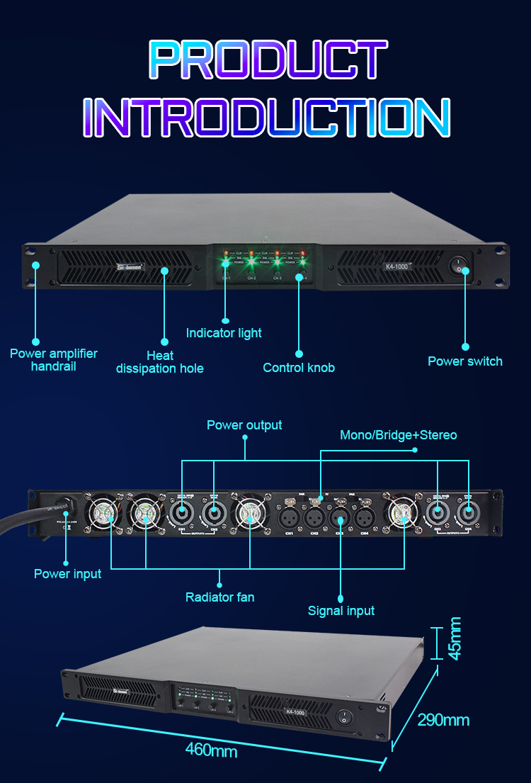 Sinbosen K4-1000 4 channel 1000watt 1U Digital Power Amplifier Class D Amp