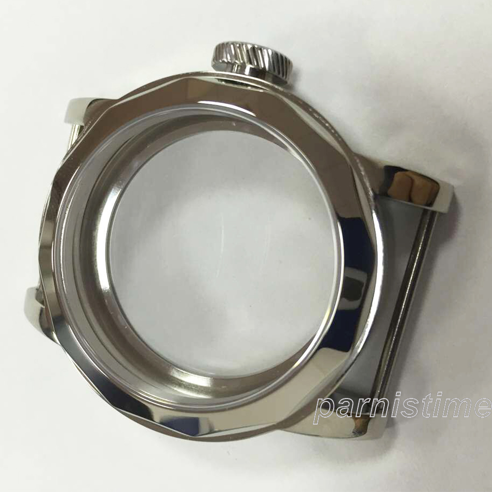 Stainless Steel Watch Case 44mm Sapphire Glass fit ETA 6497 6498 3600